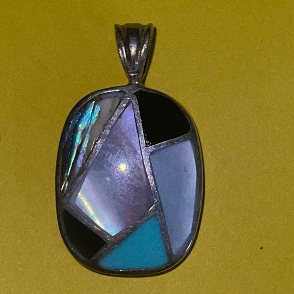 Onyx, Turquoise, Abalone Pendent - Gem